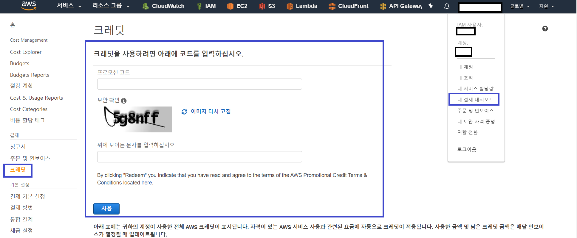 AWS Promotion Credit 등록 및 주의사항