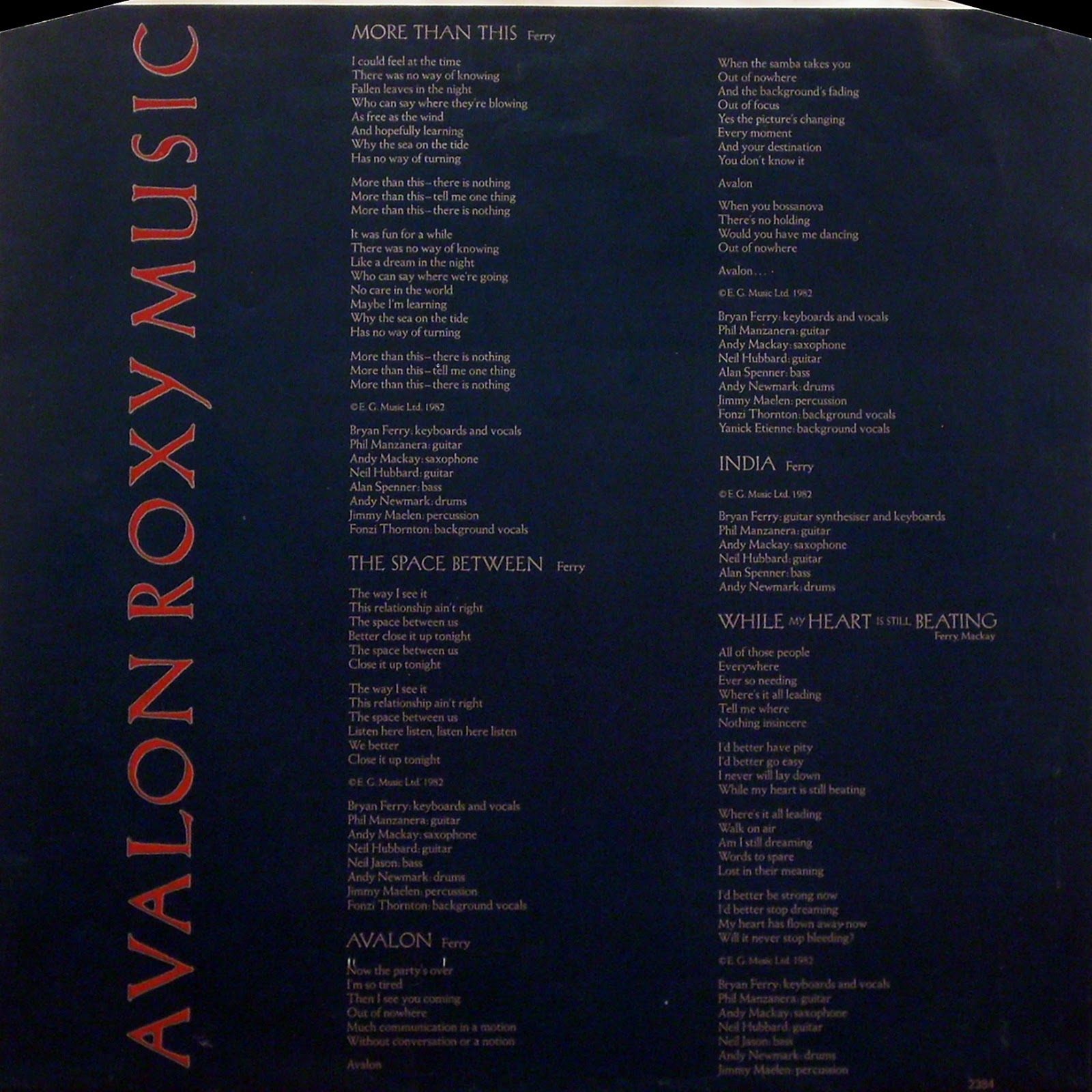 1982 Avalon - Roxy Music - Rockronología