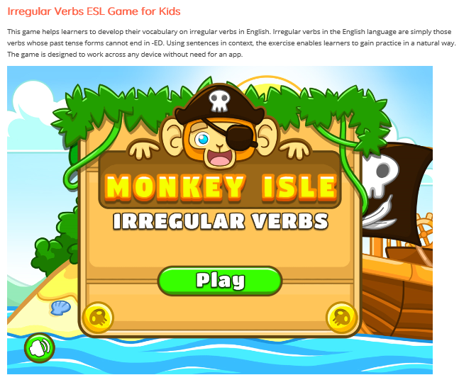 Neruda in english: Grammar game: Irregular verbs, Monkey Island