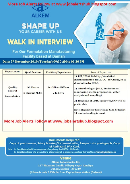 JOB ALERTS HUB: Alkem Laboratories - Walk-In Interviews for Multiple ...