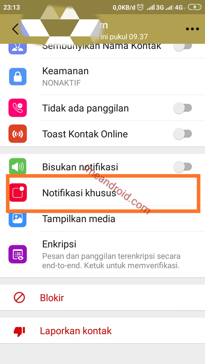 Setelan kontak notifikasi whatsapp