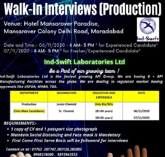 Ind-Swift Laboratories Ltd - Walk-In Interviews for Freshers ...