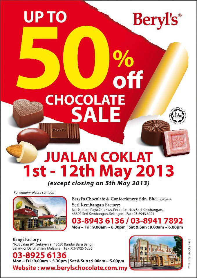 I Love Freebies Malaysia: Promotions > Beryl's Chocolate Sales 50% OFF
