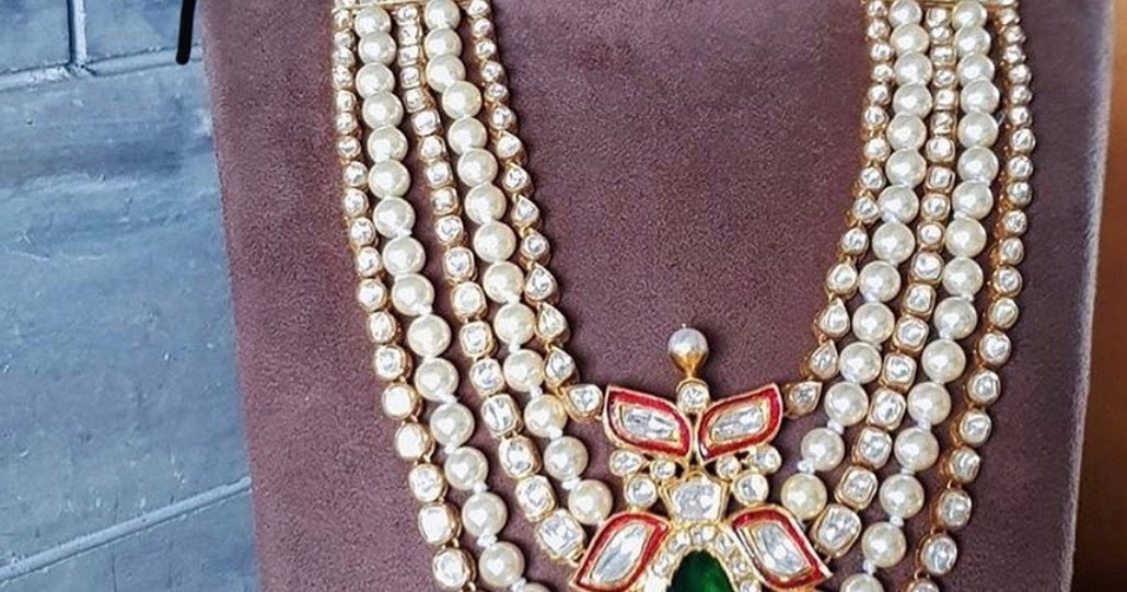 Pearls and Flat Diamond Broad Necklace - Jewellery Designs