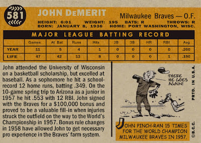 Bob Lemke's Blog: 1960 custom doubles DeMerit's Braves cards