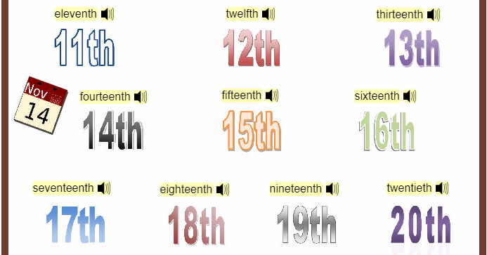 Fuentes' English Corner : Ordinal Numbers_11th - 20th _ Vocabulary Games