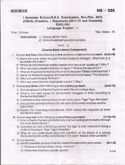 Bangalore University B.com.B.B.A.ENGLISH LANGUAGE ENGLISH-I Nov/Dec ...