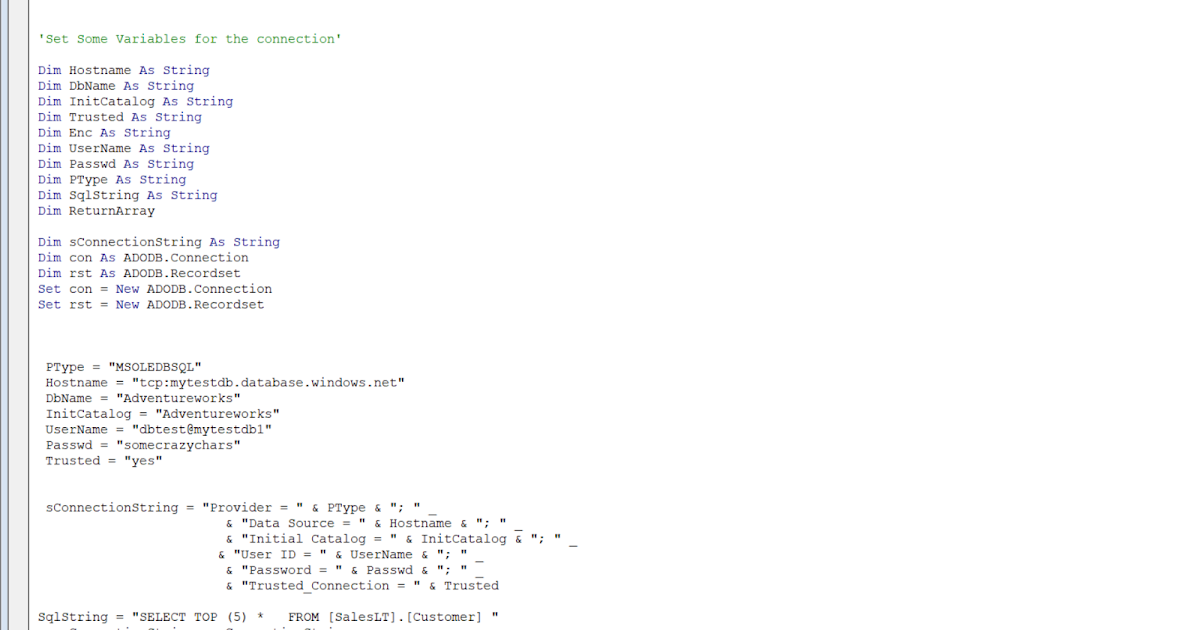 Managing IT: Connection Strings for VBA and MSOLEDB
