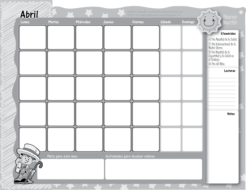 Fichas para preescolar: Planeador para marzo y abril