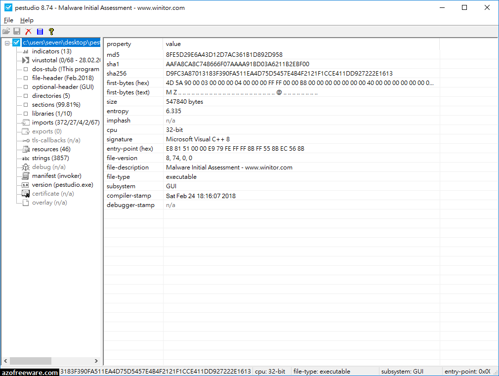 PeStudio 9.59 免安裝版 - 執行檔分析鑑識軟體 - 阿榮福利味 - 免費軟體下載