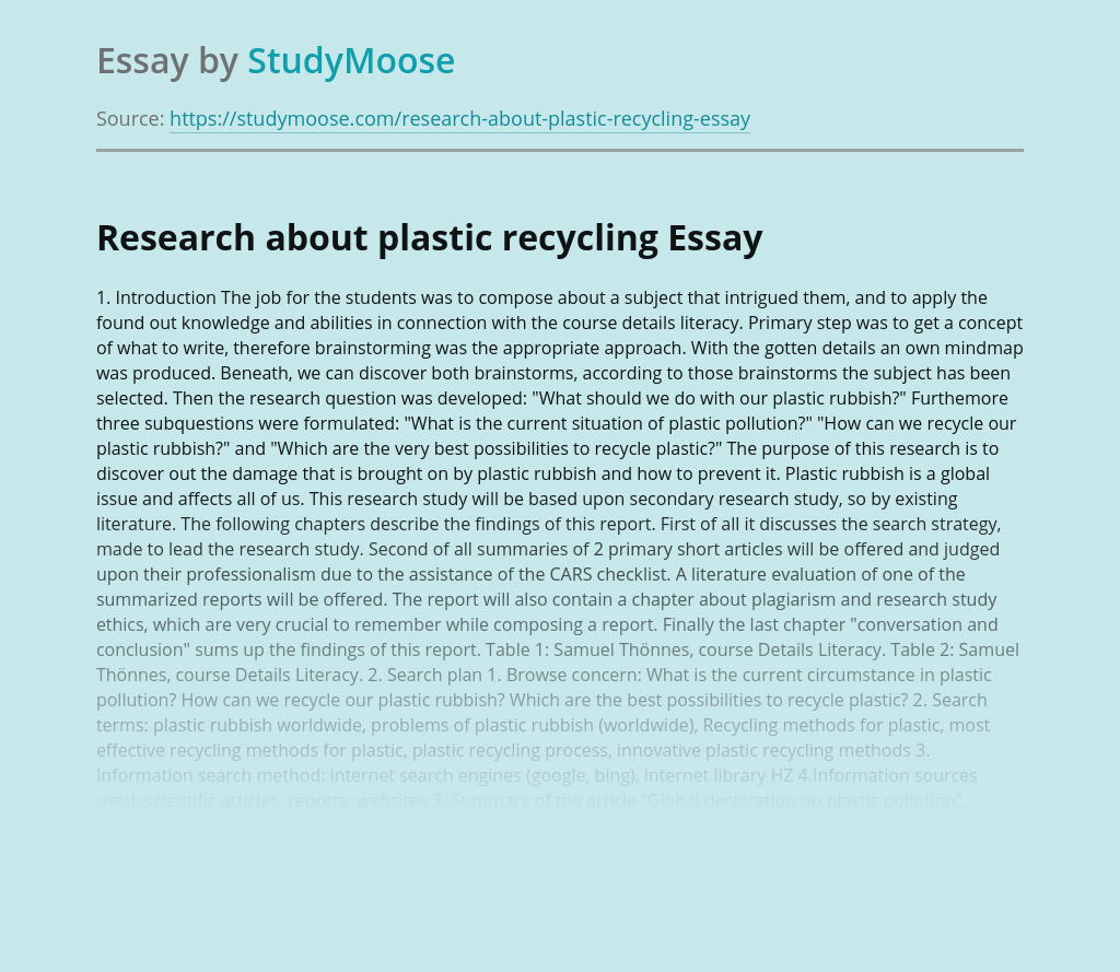 essay examples: Recycling Essay