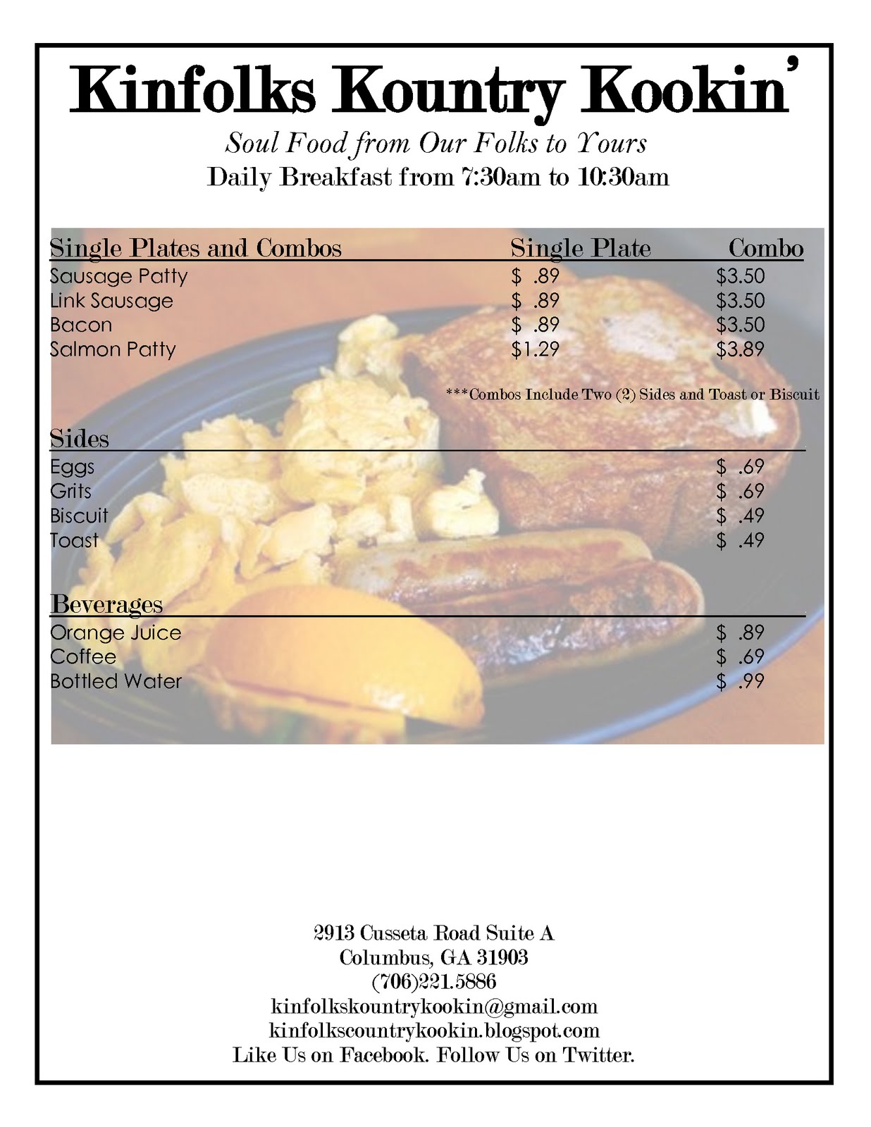 Kinfolks Kountry Kookin': MENUS