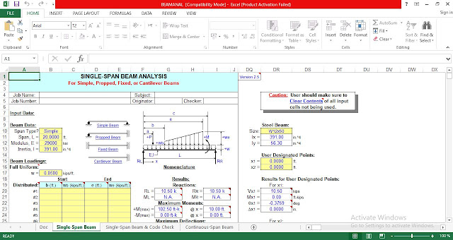 Download Single-Span & Continuous-Span Beam Analysis Spreadsheet