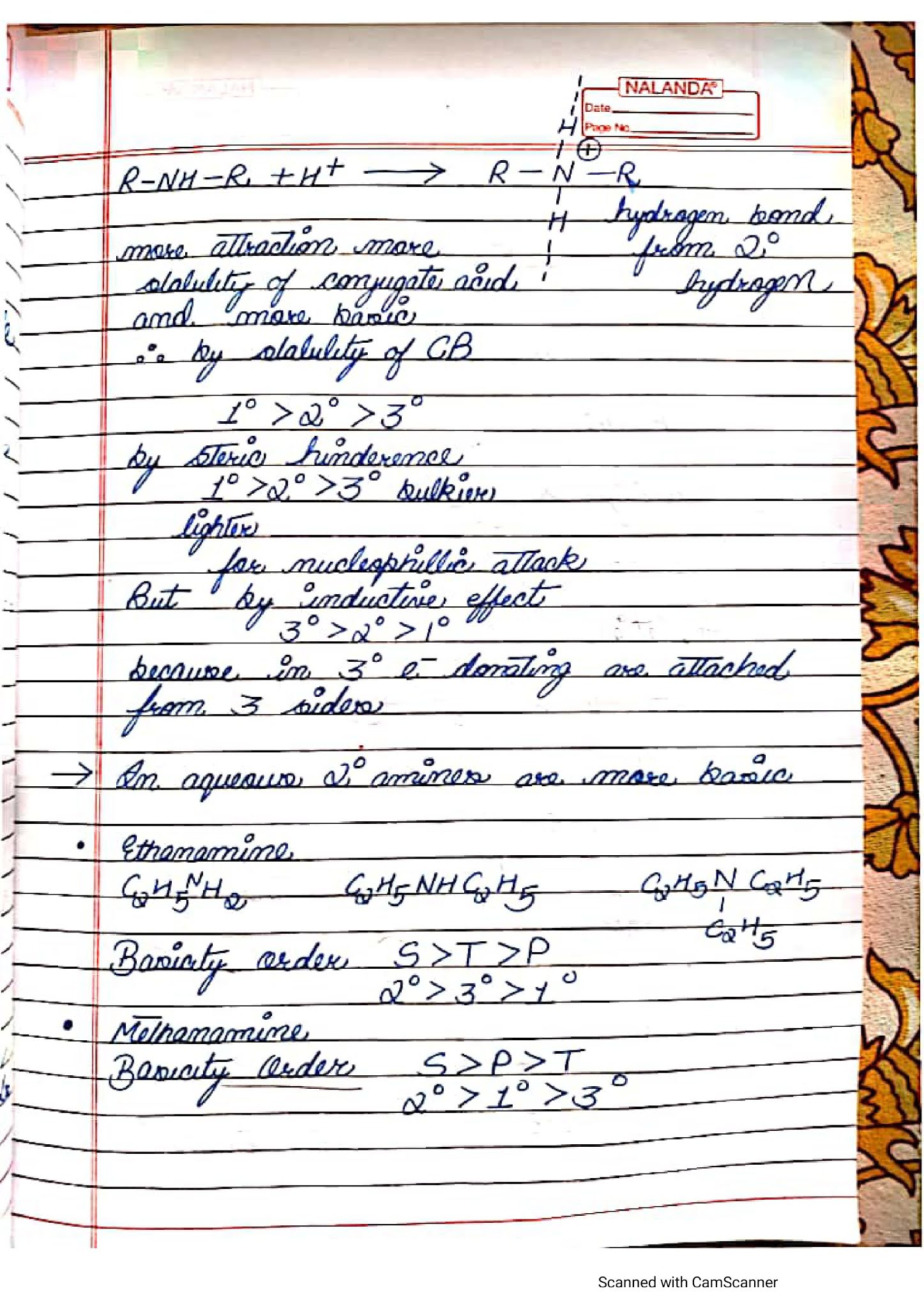 Chemistry Chapter 13- Amines Class 12 Handwritten Notes PDF download
