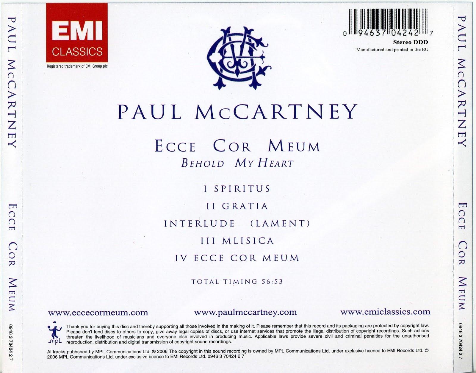 Super Discografia Paul McCartney por Mediafire: 2006 - Ecce Cor Muem