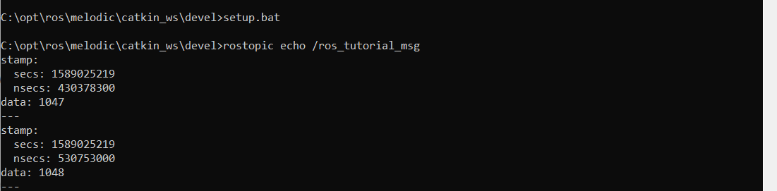 Basic ROS programming on Windows 10 - Publisher and Subscriber nodes