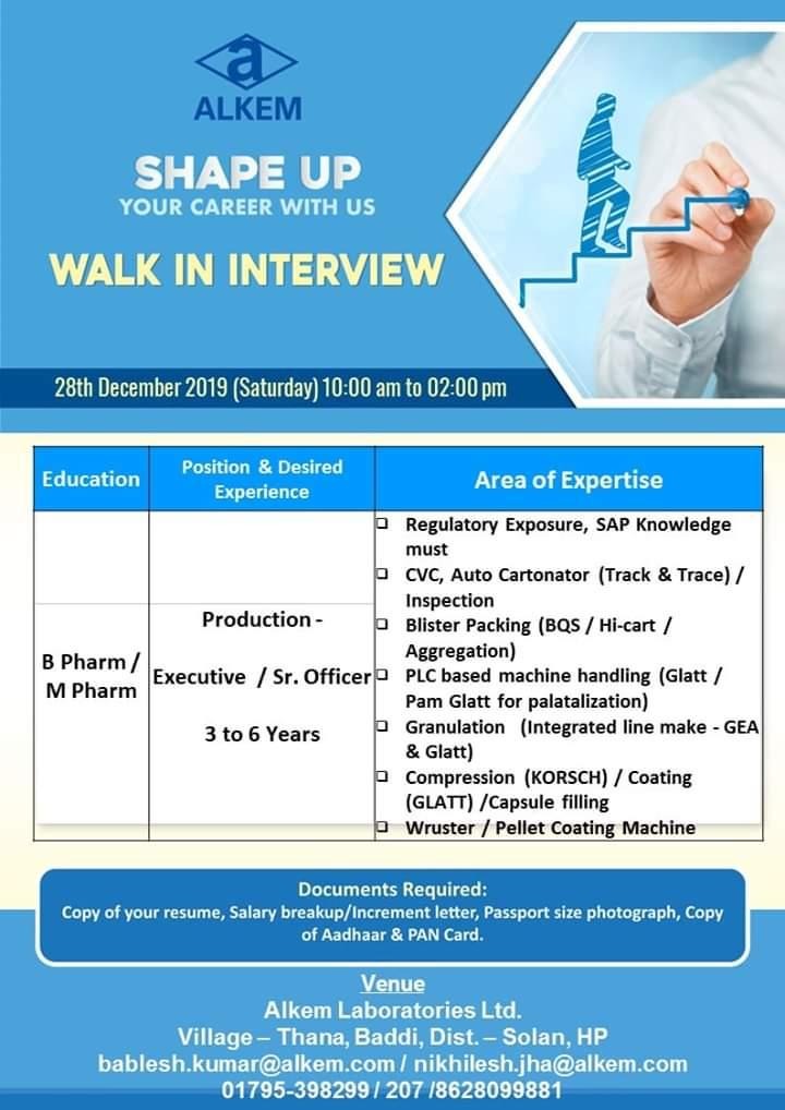 Alkem Laboratories Ltd - Walk-In Interviews on 28th Dec' 2019 - JOB ...