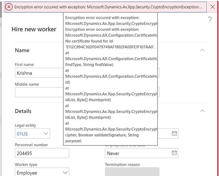 Gear Up Dax Encryption Error Occurred With Exception Or Cryptoencryptionexception Error In D365