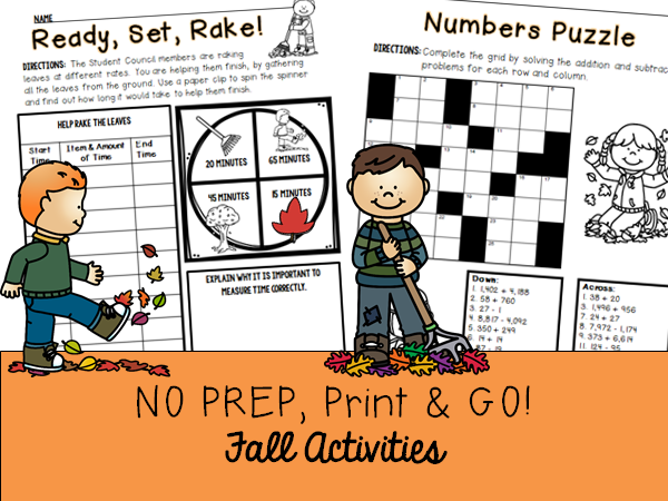 Kelly McCown: Fall Elementary NO PREP Math Activities
