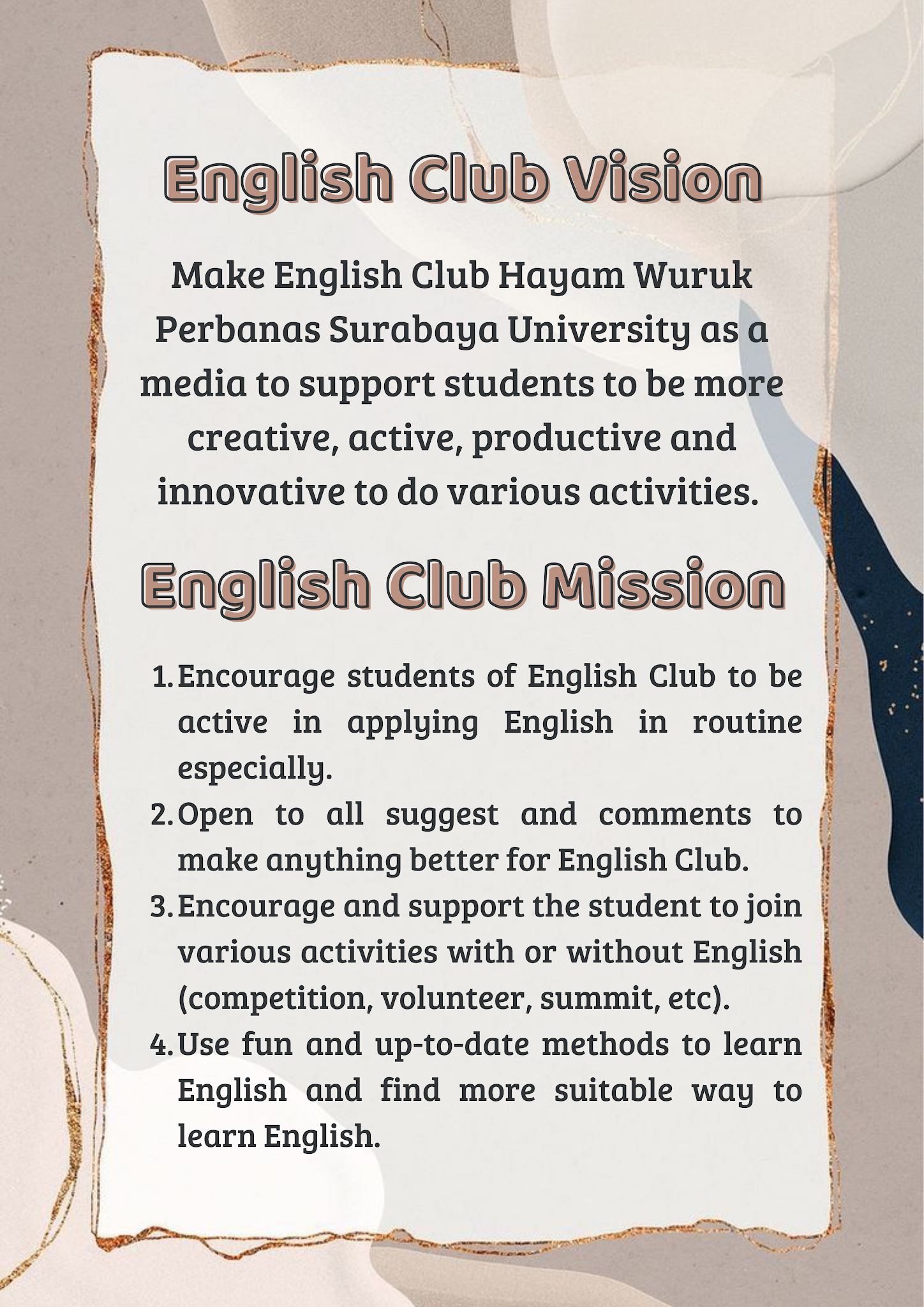 English Club: VISION AND MISSION OF ENGLISH CLUB