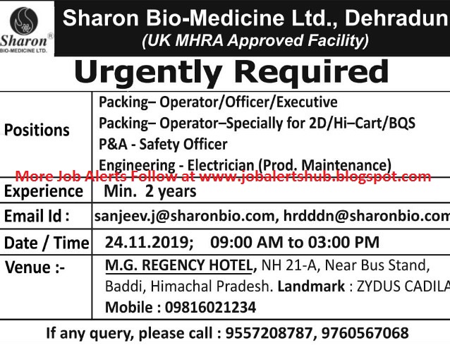 Sharon Bio-Medicine Ltd - Walk-In Interview for Packing / Safety ...
