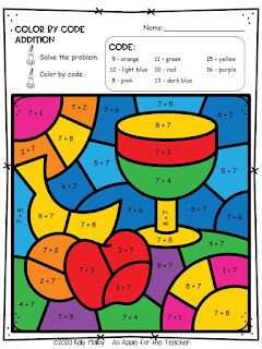 An Apple For The Teacher: Kwanzaa Color By Number Math Facts Practice ...