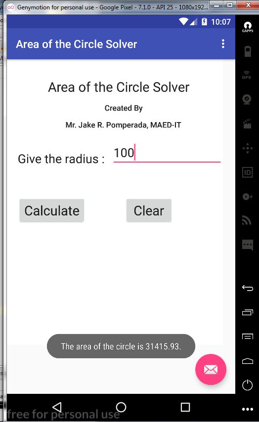 Free Programming Source Codes And Computer Programming Tutorials Area Of The Circle Solver In