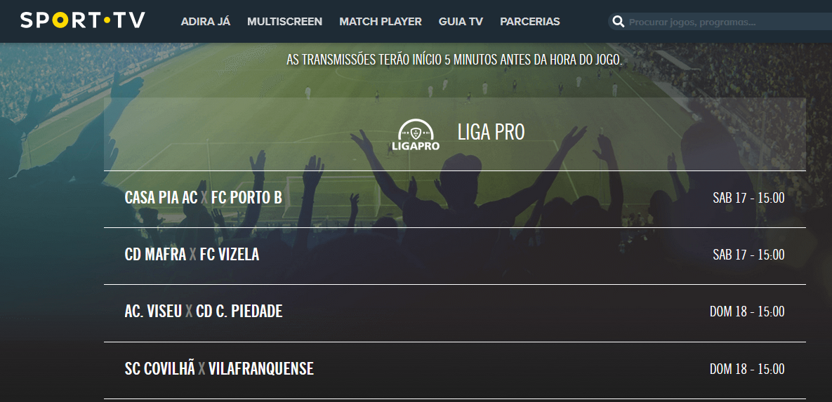 Mafra-FC Vizela transmitido no Match Player da Sport TV