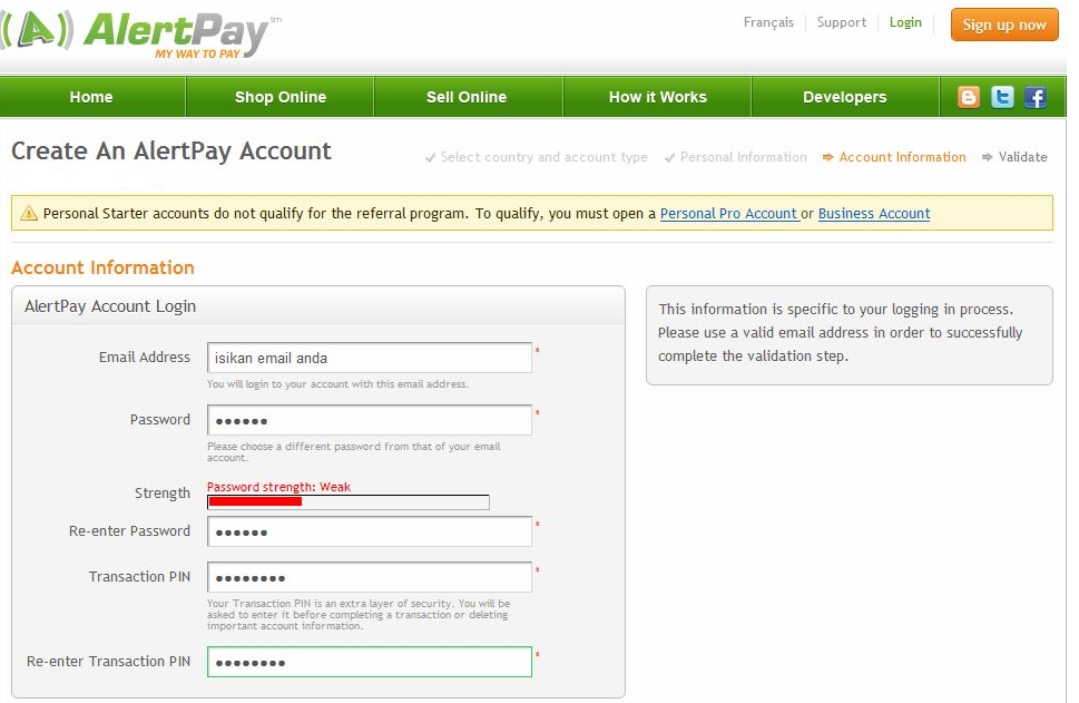 Cara Mendaftar Akun Alertpay / Payza | businessforliving