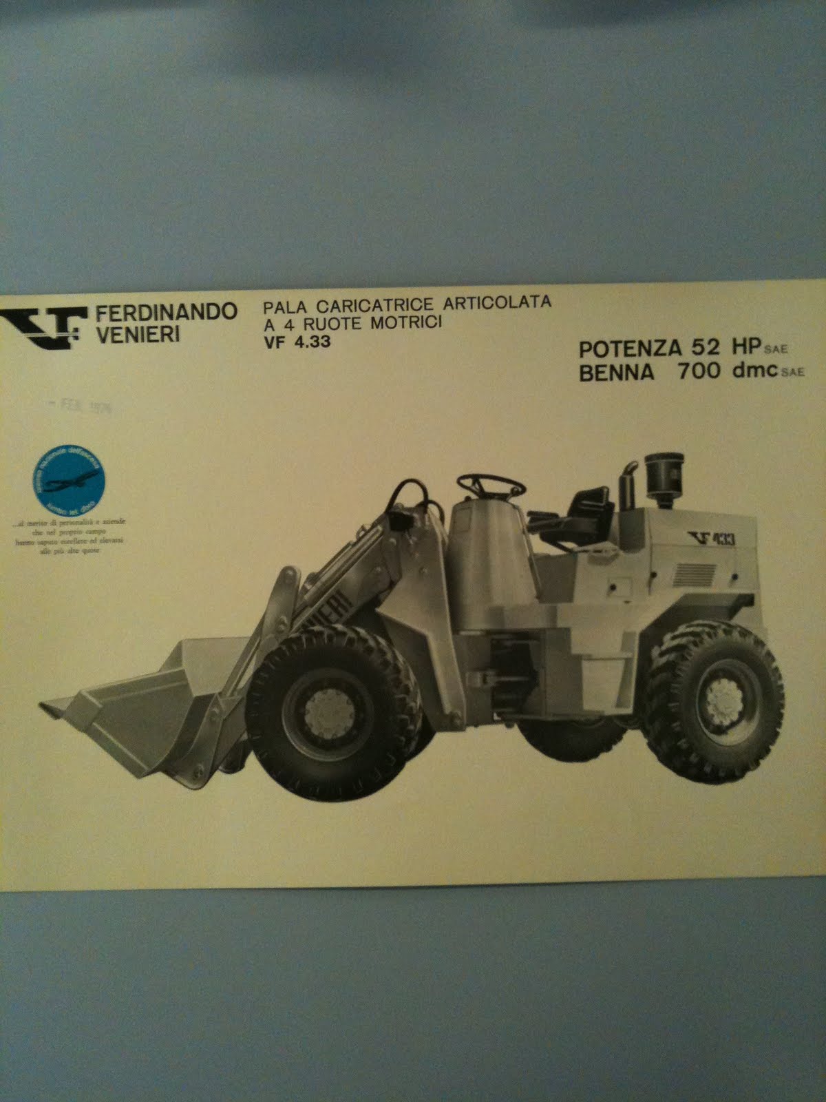 Earthmoving Machinery Sales Brochures: Venieri Wheel Loader VF 4.33 #267