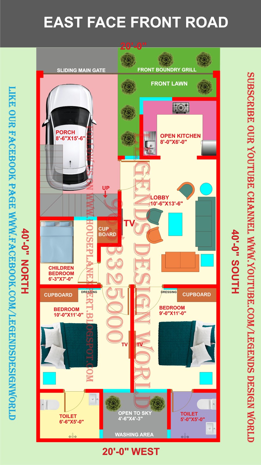20x40 EAST FACING 3BHK HOUSE PLAN WITH CAR PARKING According To Vastu
