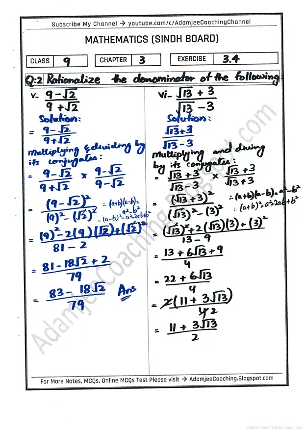 Adamjee Coaching: Algebraic Expression and Formulas - Exercise 3.4 ...