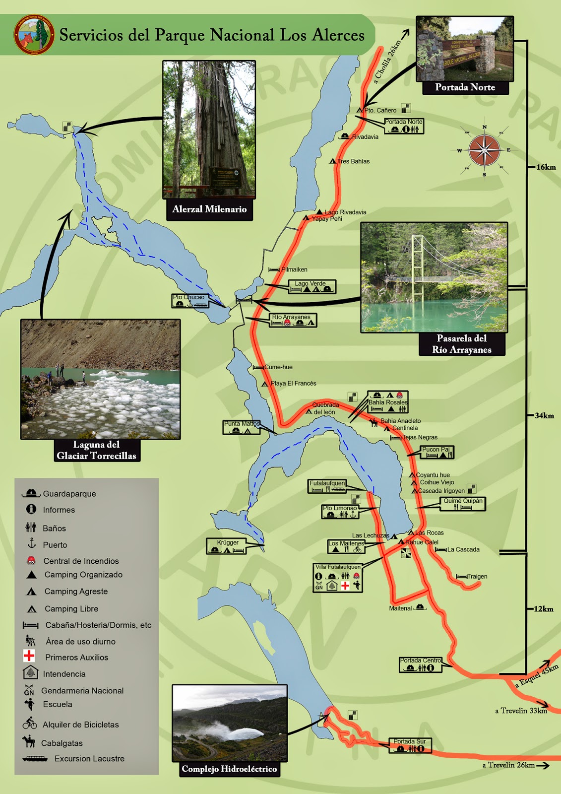 PARQUE NACIONAL LOS ALERCES: Mapa de Sendas del Parque Nacional Los ALerces