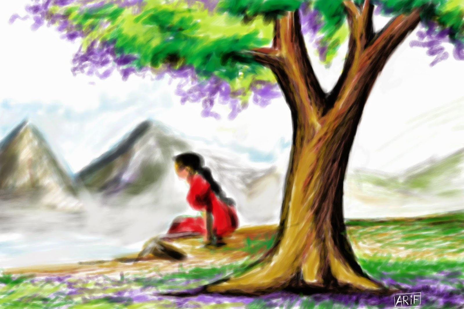Girl under the Tree - Cartoonist ARiF