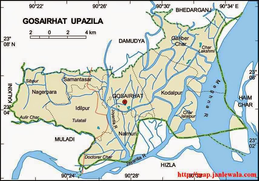Gosairhat Upazila Map, Shariatpur District, Bangladesh