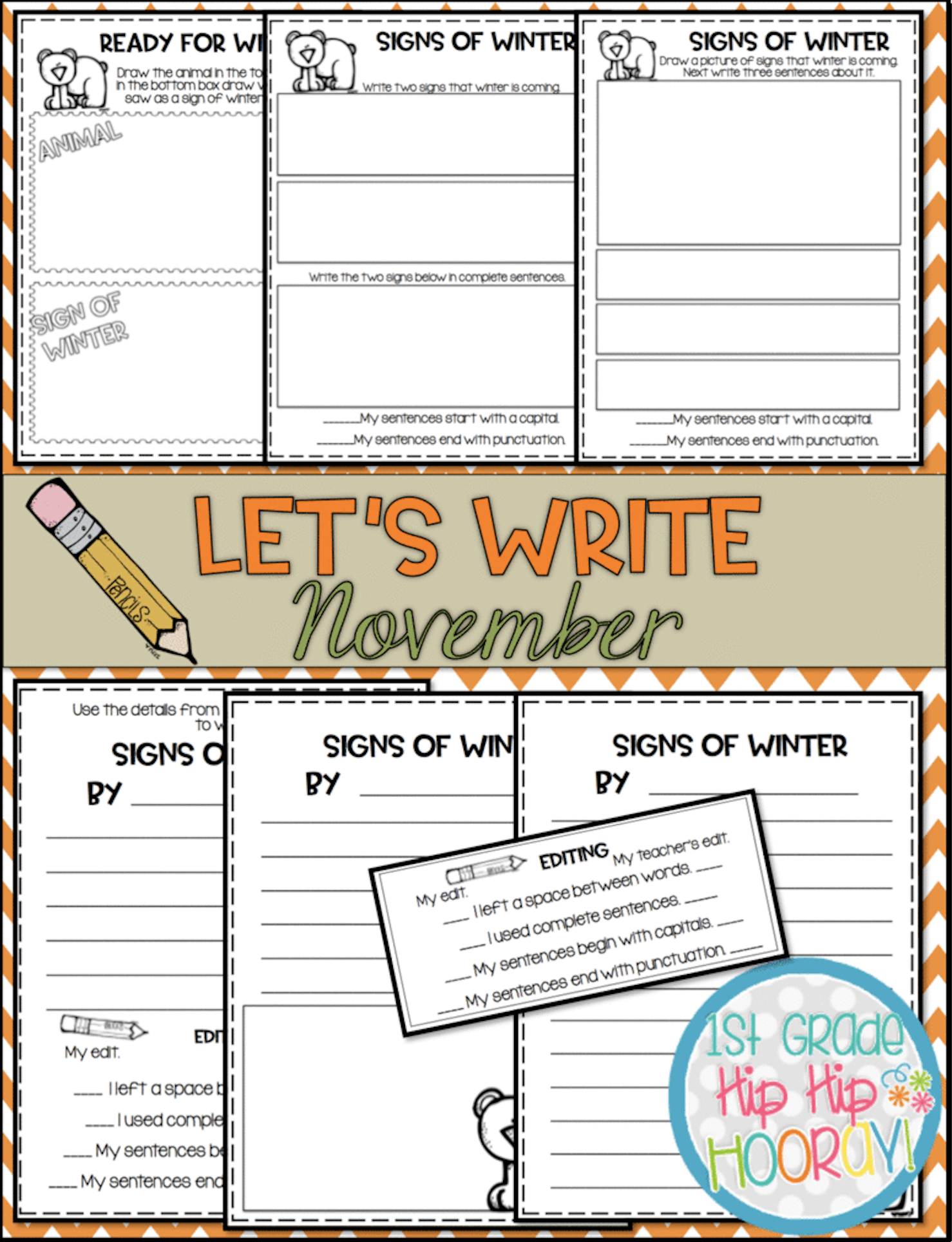 1st Grade Hip Hip Hooray!: Let's Write November!
