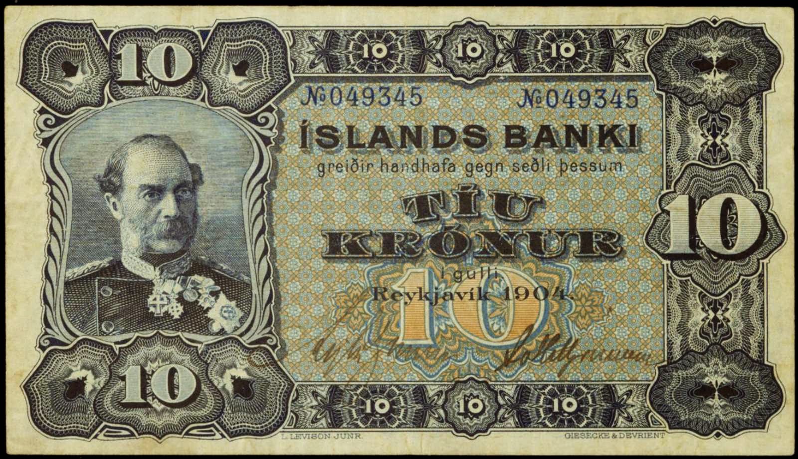 Iceland banknotes 10 Kronur 1904 King Christian X of Denmark|World ...