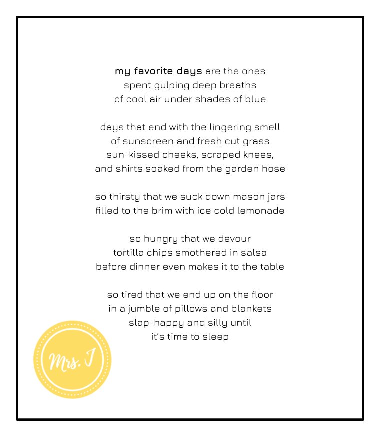 My Favorite Days: Poetry Writing Lesson