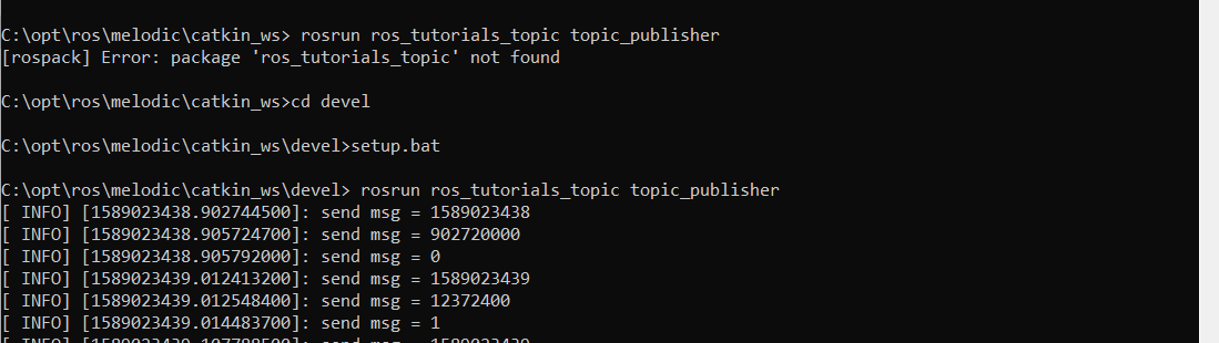 Basic ROS programming on Windows 10 - Publisher and Subscriber nodes