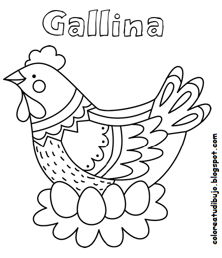 Gallina empollando varios huevos para colorear - COLOREA TUS DIBUJOS