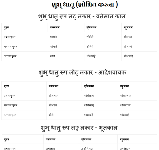 शुभ् धातु के रूप संस्कृत में – Shubh Dhatu Roop In Sanskrit | HindiVyakran