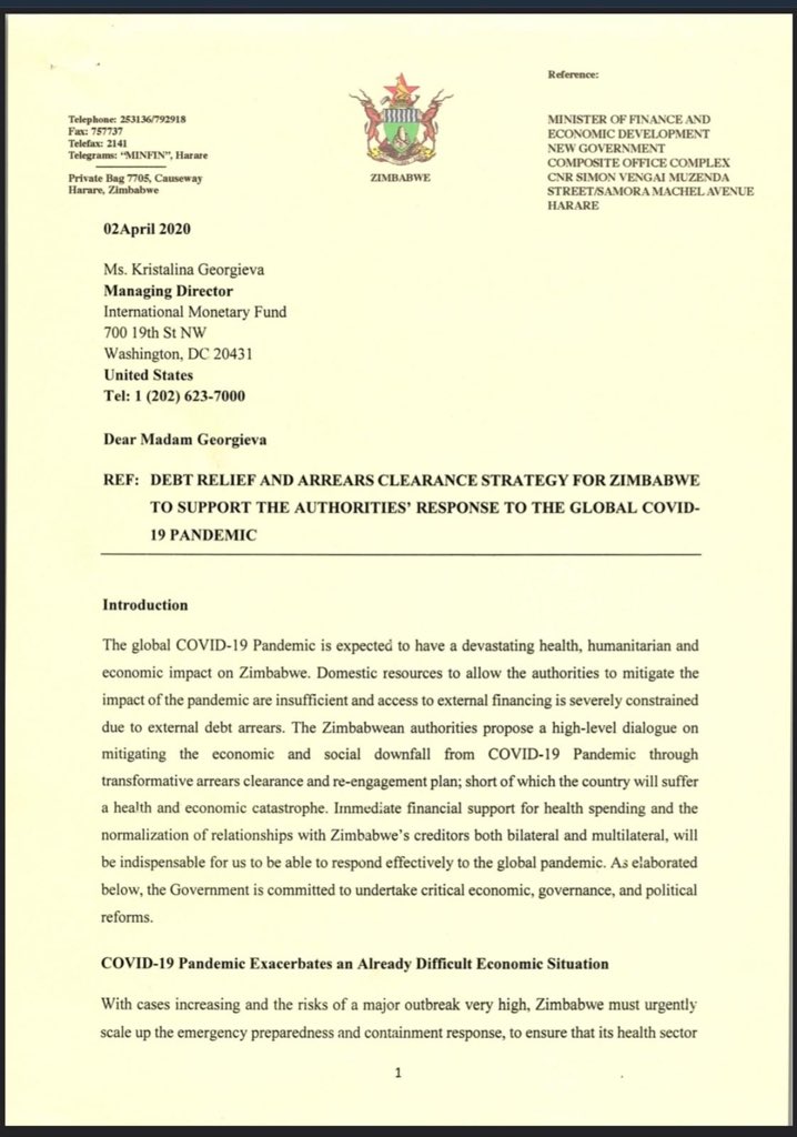 Mthuli Ncube Letter to IMF - Full Text & Pictures - TeamZw