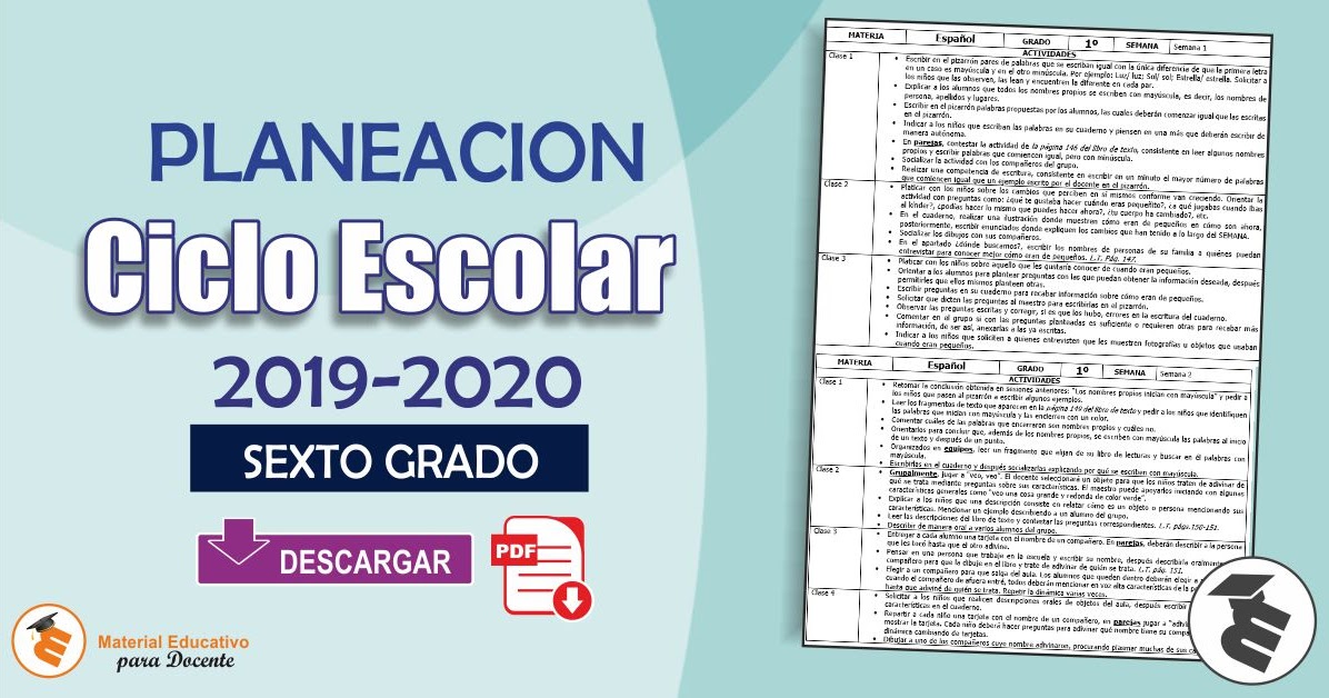 Material Educativo: Planeacion Abril ciclo escolar 2019-2020 | Sexto grado