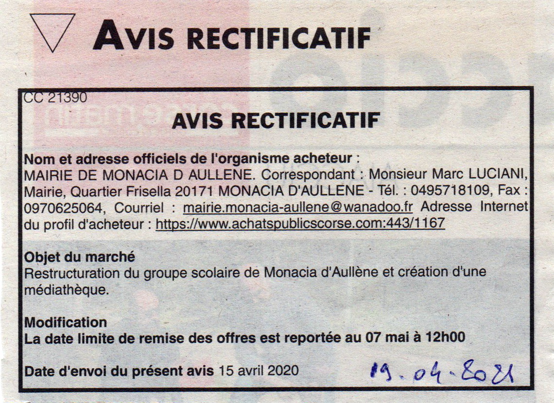 Aullène et Monacia d'Aullène, villages de la Corse du sud: [Presse] Monacia d'Aullène > Mairie ...