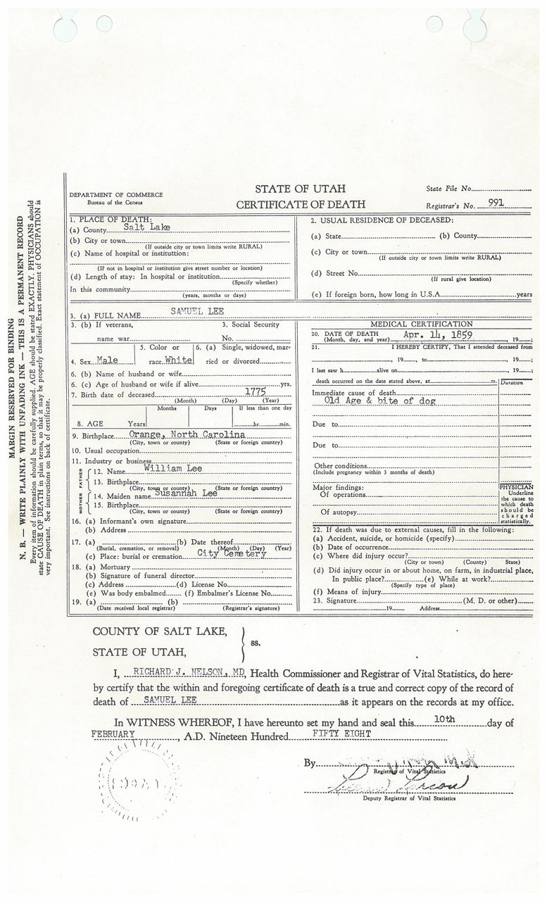 Samuel Lee and Elizabeth Gilham Pioneer History: Samuel Lee and ...