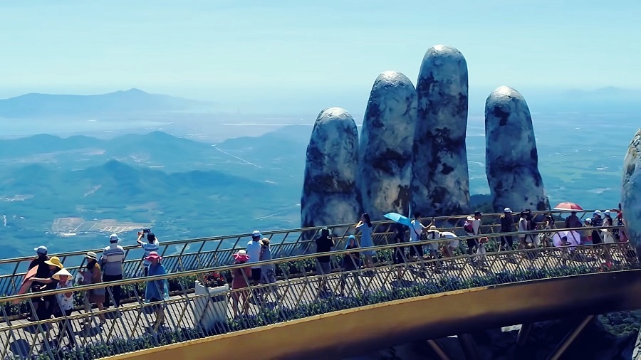 Golden Bridge, Vietnam - A beautiful pedestrian bridge lifted up in the ...
