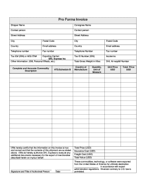 Dhl Proforma Invoice Form - Invoice Template