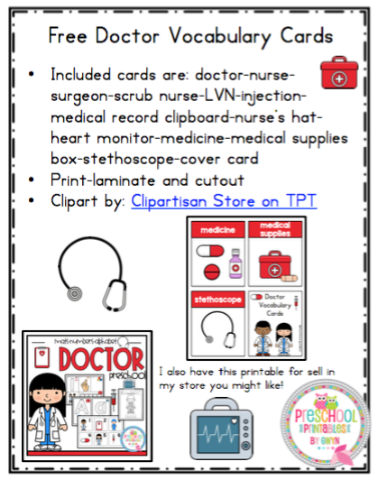 Free Doctor Vocabulary Cards ~ Preschool Printables