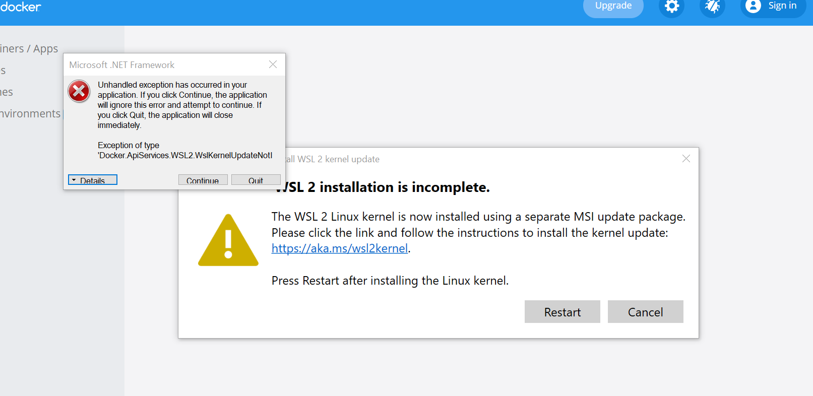 Docker Desktop Error Wsl 2 Installation Is Incomplete Exception Of Type Docker Apiservices