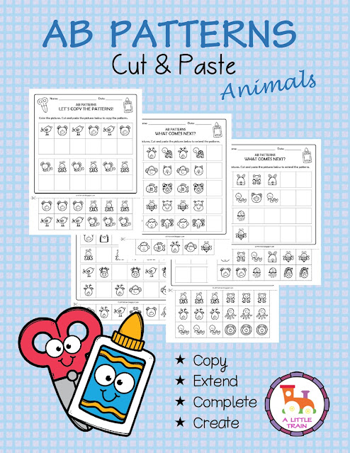 A Little Train: Cute animal AB patterns. Copy, extend, complete and ...